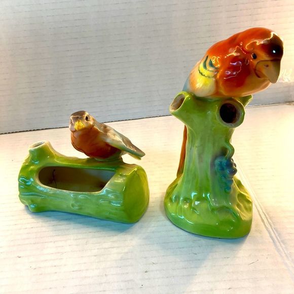 Slovakia | Accents | Vintage Ceramic Birdon Log Card Pen Holder Parrot ...